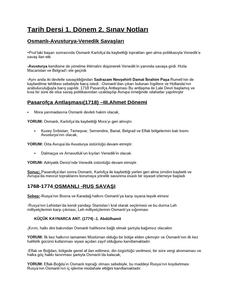 11.Sınıf Tarih 1.2 Yazılı Notu 2 | PDF