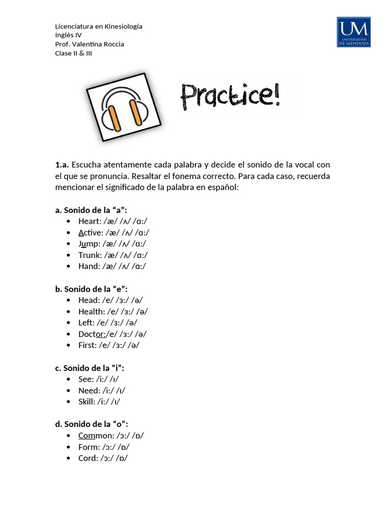 Práctica. Sonidos de Las Vocales | PDF | Palabra | Vocal