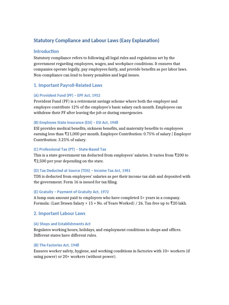 HR Statutory Compliance Essentials | PDF | Employment | Salary