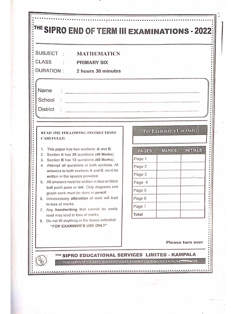 The Sipro Eot III Mathematics | PDF