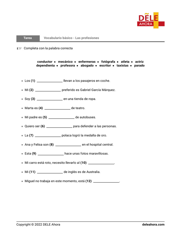 Vocabulario Basico Las Profesiones | PDF