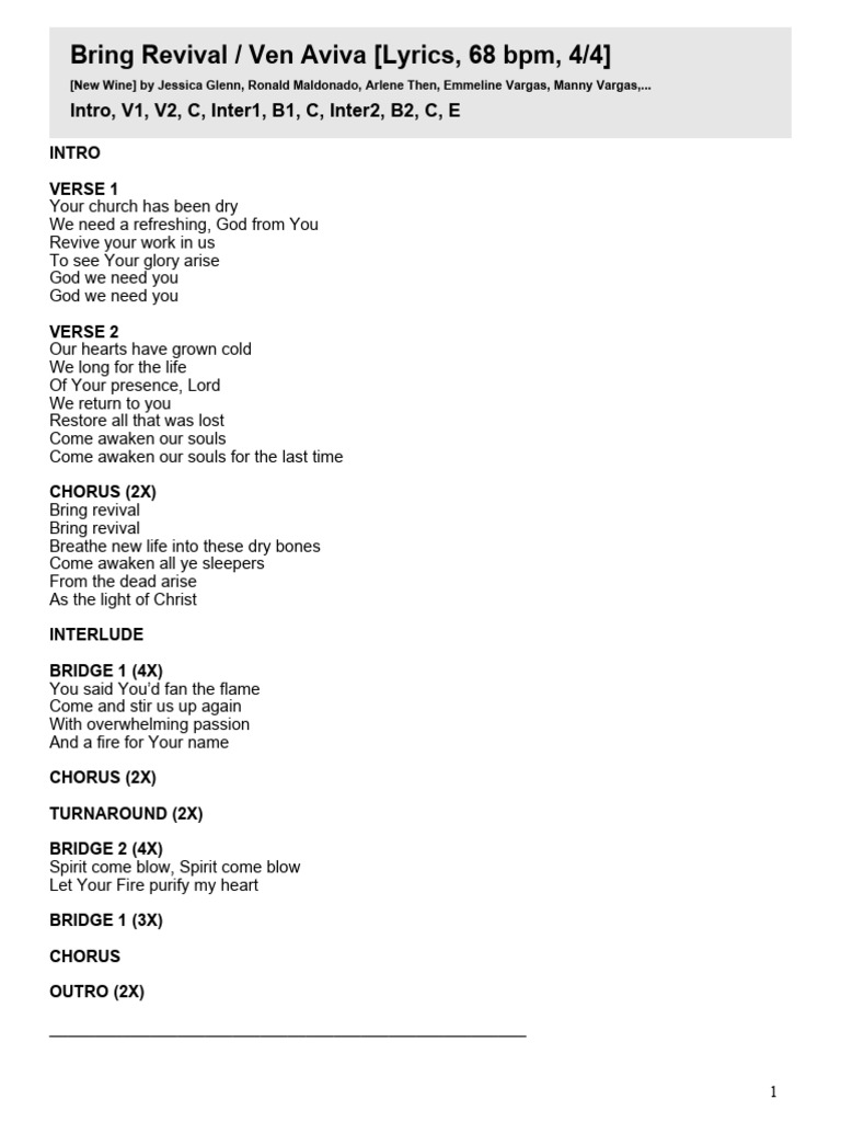 Bring Revival # Ven Aviva - Lyrics | PDF