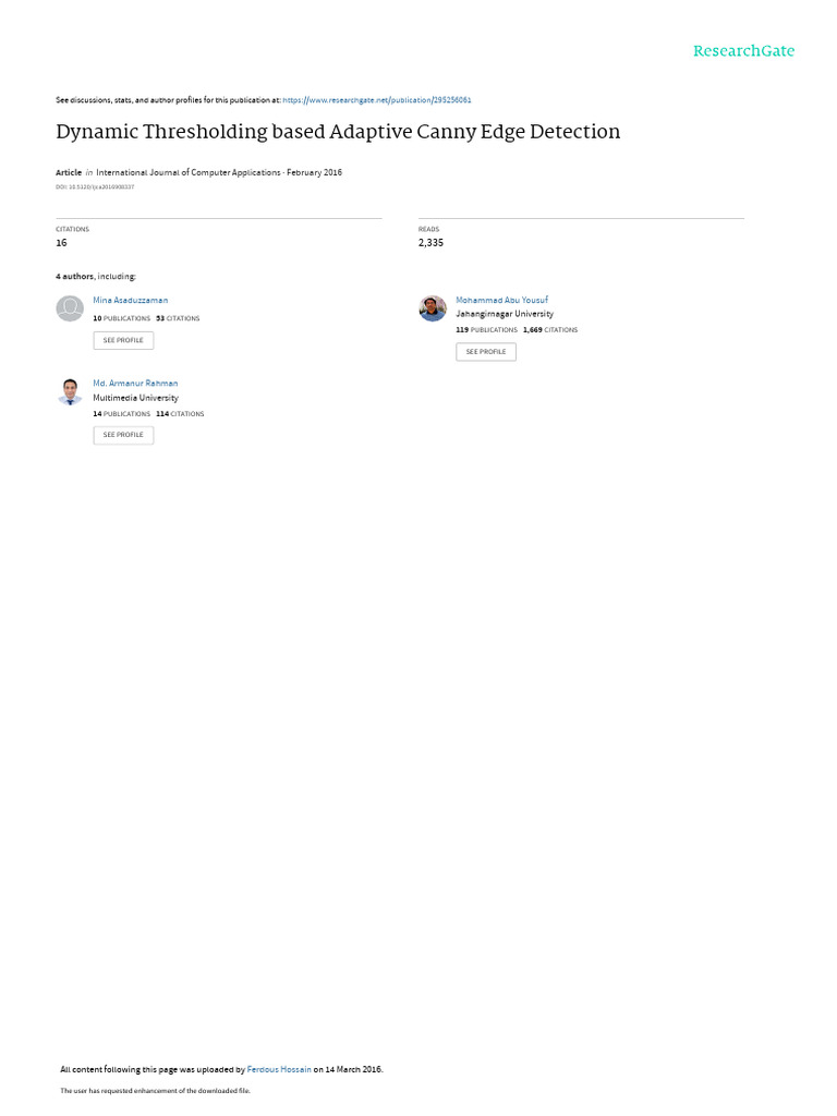 Dynamic Thresholding Based Adaptive Canny | PDF | Applied Mathematics ...