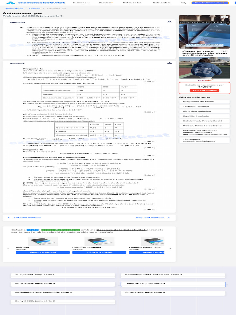 Àcid-Base, PH Tots Els Problemes Que Han Sortit A La Selectivitat - Examenselectivitat | PDF