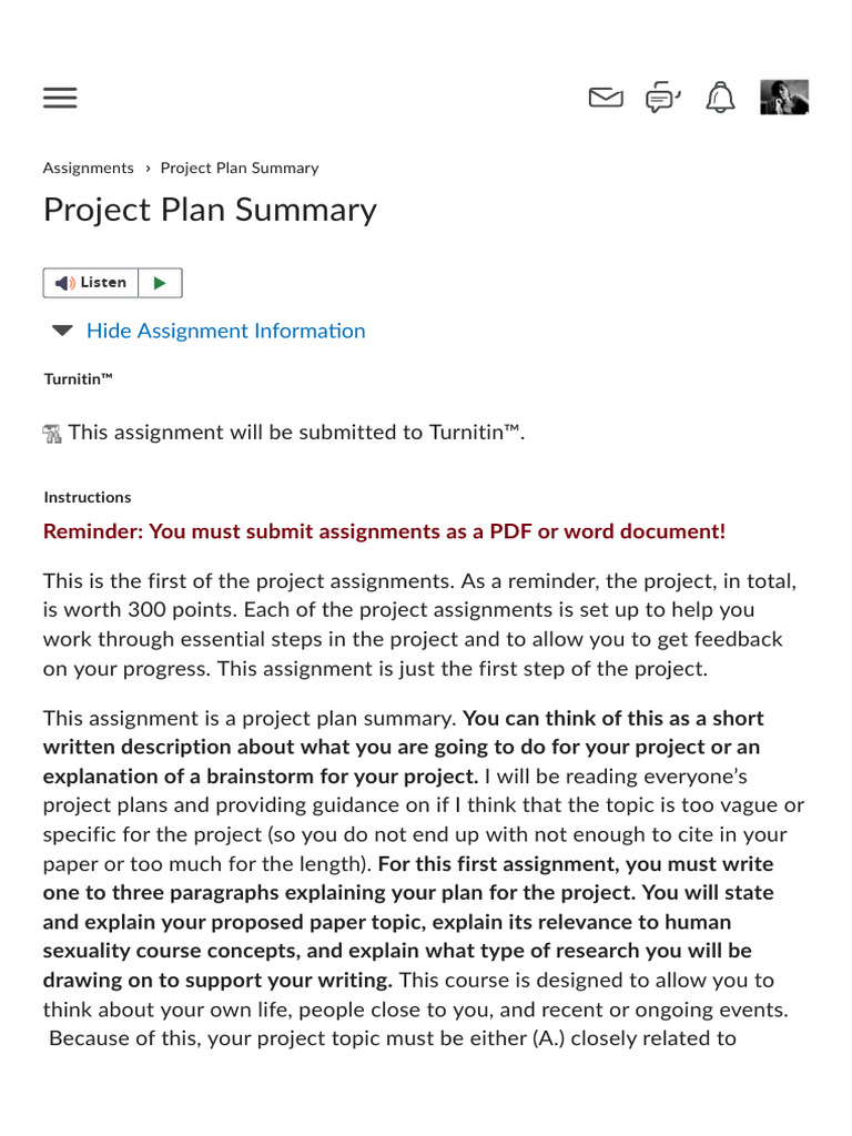 Project Plan Summary - PSY2107X00 Human Sexuality- SS3 (Ray Martin ...