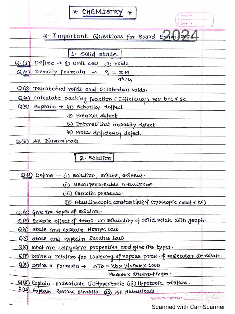 Cass - XII-Chemistry-Important Questions | PDF
