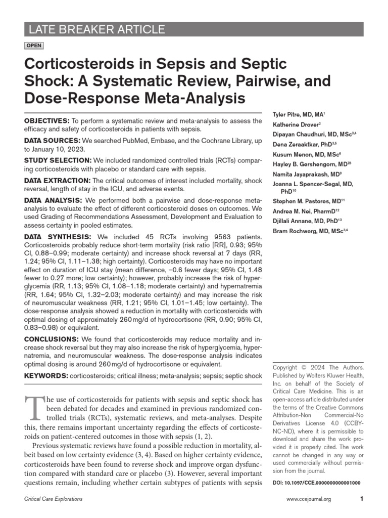 Corticosteroids in Sepsis 2024 | PDF | Sepsis | Systematic Review