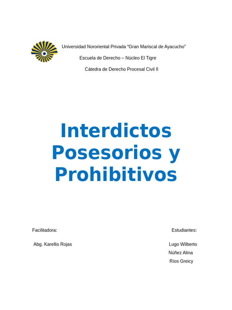 Interdictos posesorios | PDF | Posesión (Ley) | Ley común