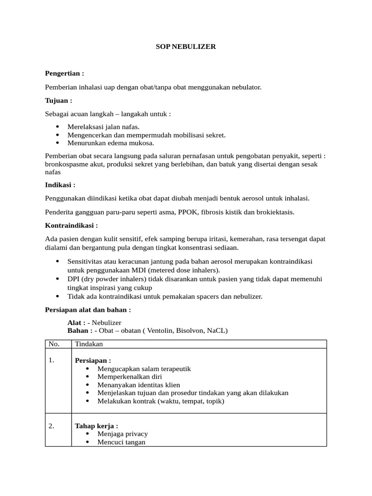 SOP Penggunaan Nebulizer untuk Terapi Respirasi | PDF