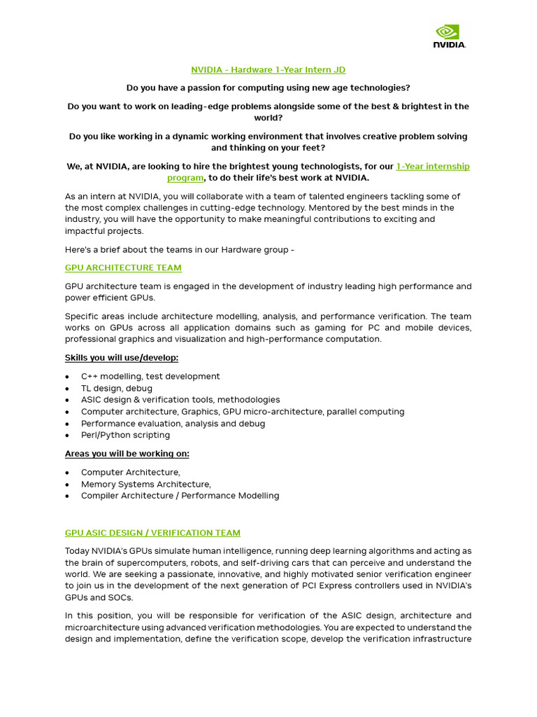 NVIDIA Hardware Internship Overview | PDF | Graphics Processing Unit ...