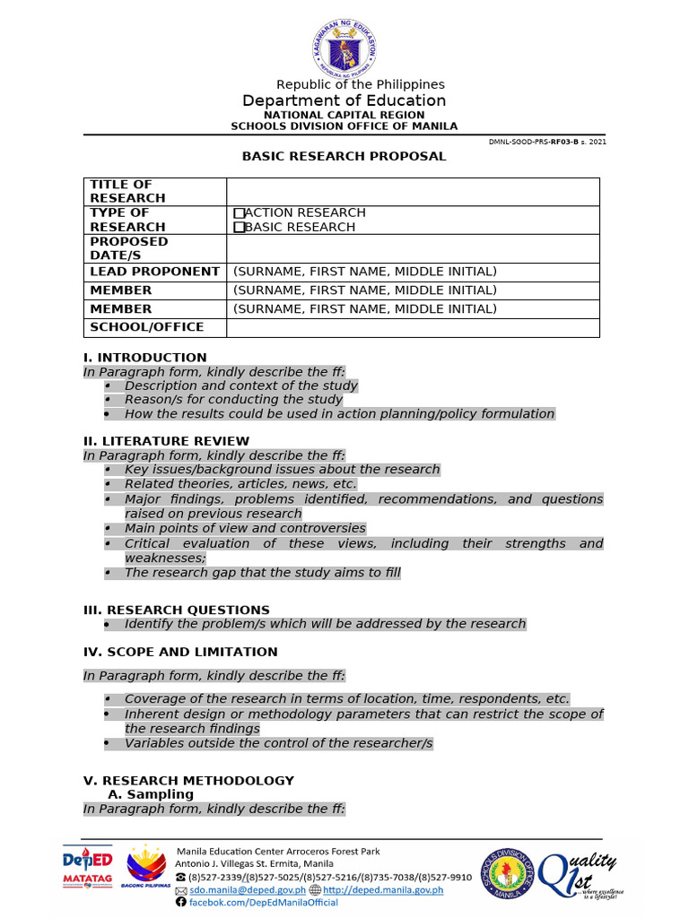 RF03-B Proposed Basic Research Template | PDF | Methodology | Science