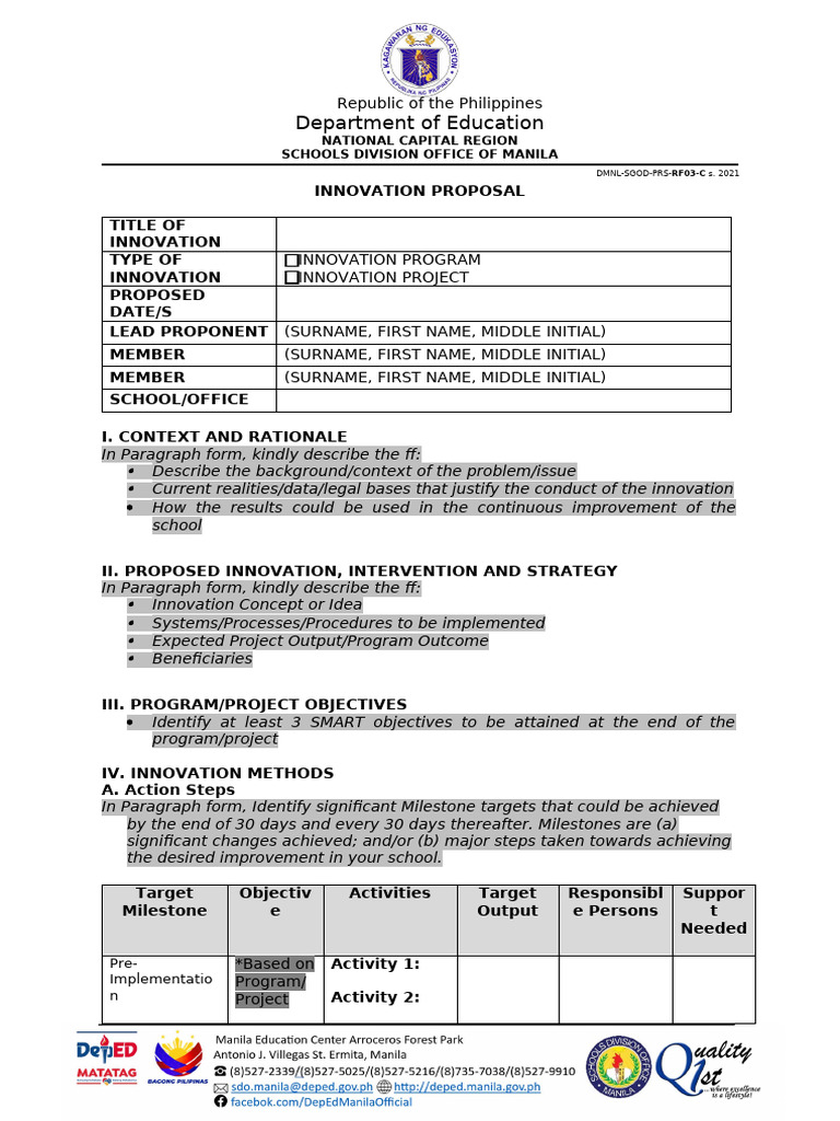 Manila Education Innovation Proposal | PDF | Innovation