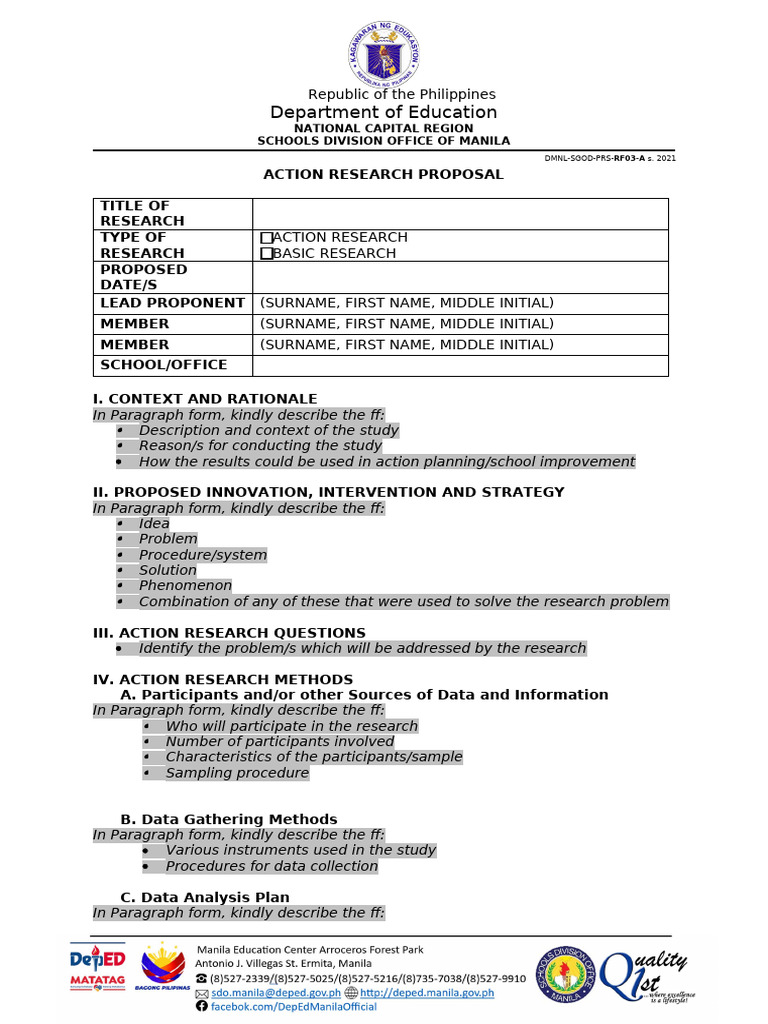 RF03-A Proposed Action Research Template | PDF | Data | Empiricism