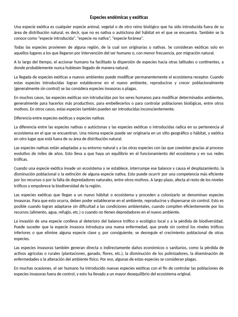 Especies Exóticas e Invasoras: Impacto Ecológico | PDF | Especies ...