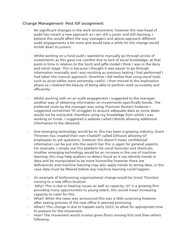 Change Management - Post Activity | PDF | Cognitive Science