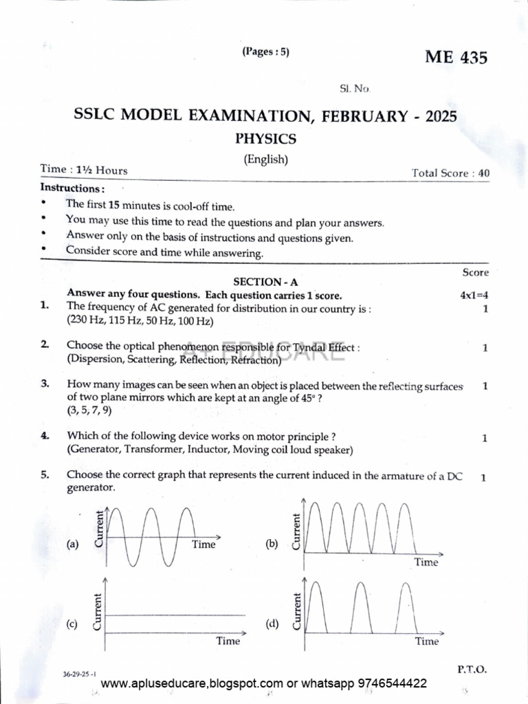 A+ BLOG-SSLC-MODEL EXAM 2025-PHYSICS-QN PAPER [EM] | PDF | Incandescent ...