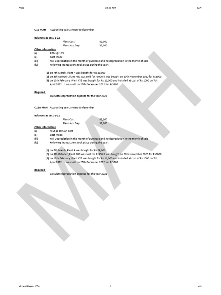 FAR1 IAS 16 Questions Q12 To Q32 | PDF | Depreciation | Expense