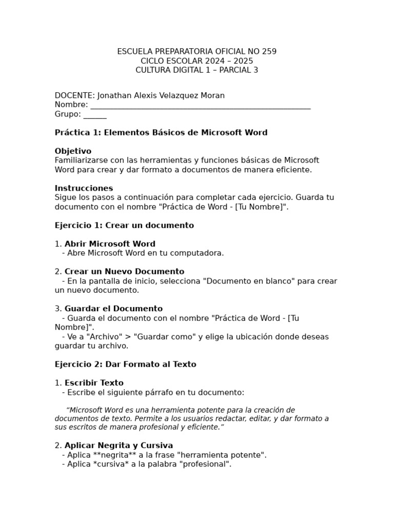 Práctica Básica de Microsoft Word | PDF