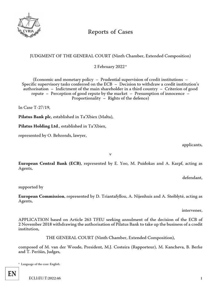 Pilatus-holding-against- ECB | PDF | European Central Bank | Banks