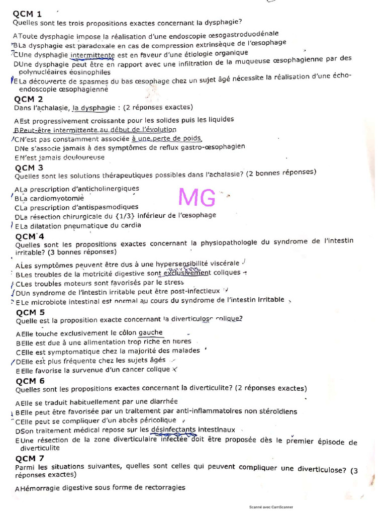QCM HGE Corrigé MG | PDF