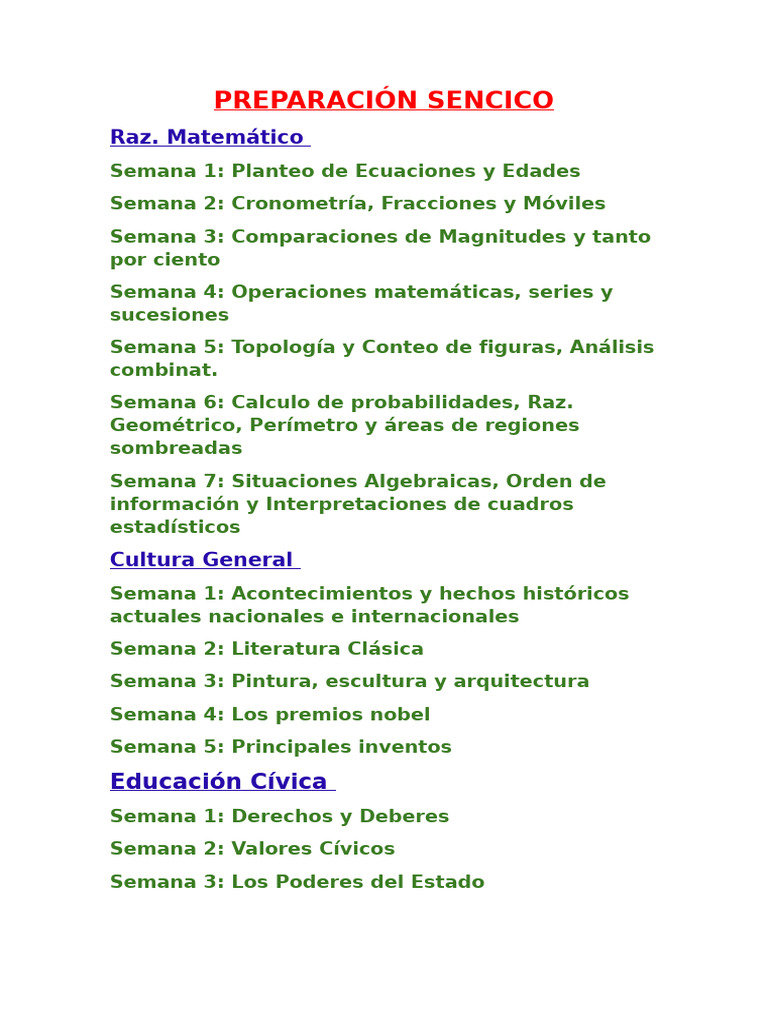 Preparacion Sencico 2025 | PDF