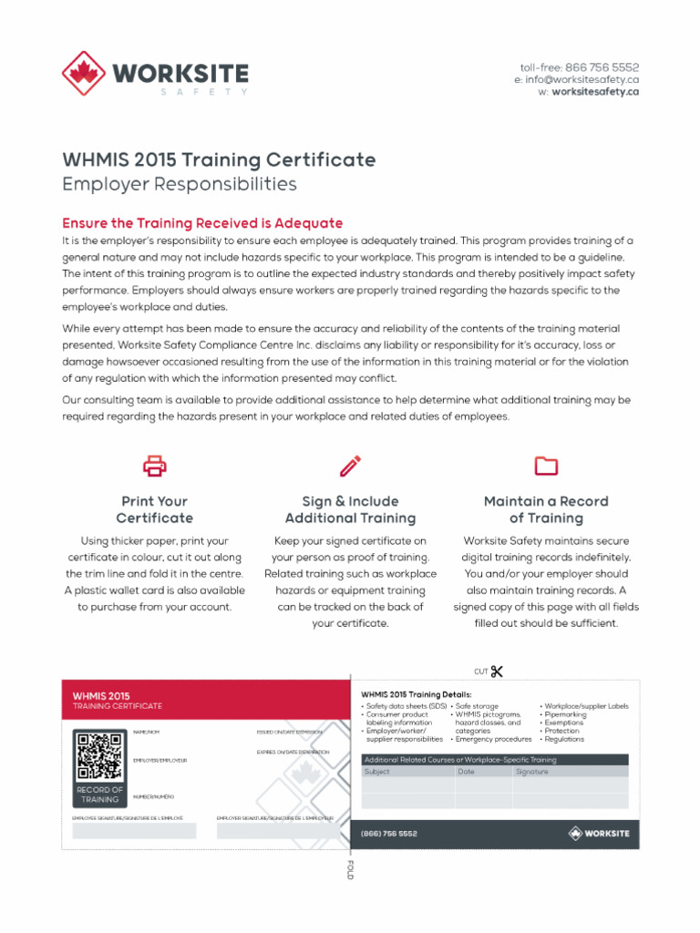 WHMIS 2015 Wallet English Certificate | PDF
