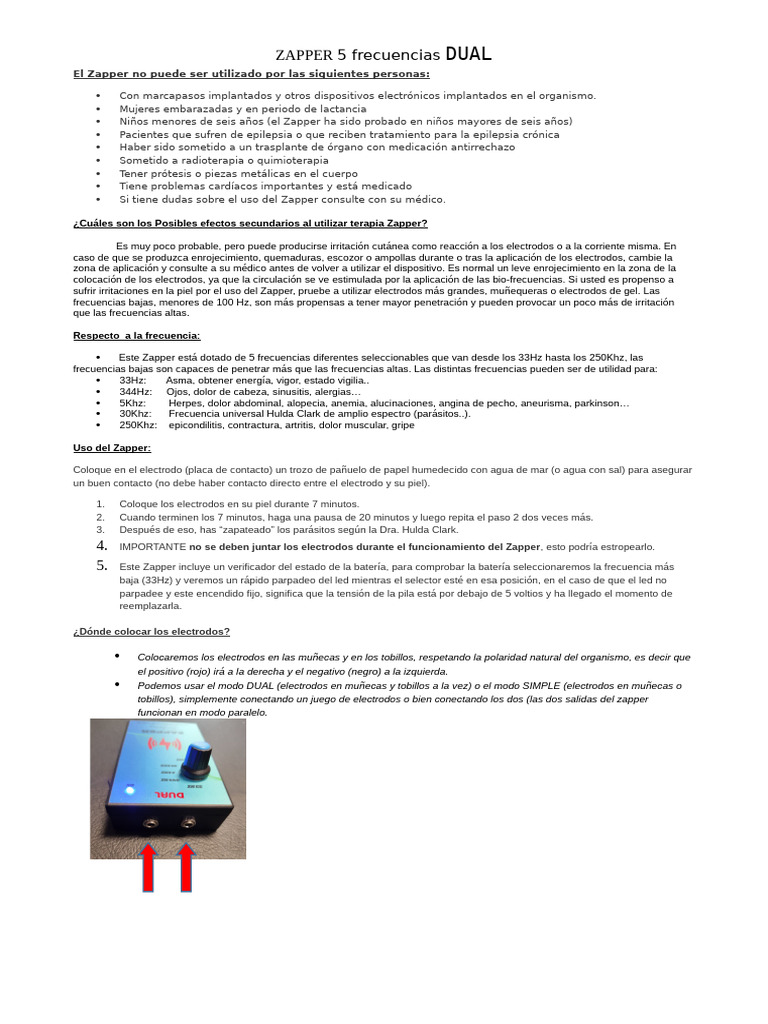 INSTRUCCIONES Zapper DUAL | PDF | Medicina CLINICA | Enfermedades y trastornos