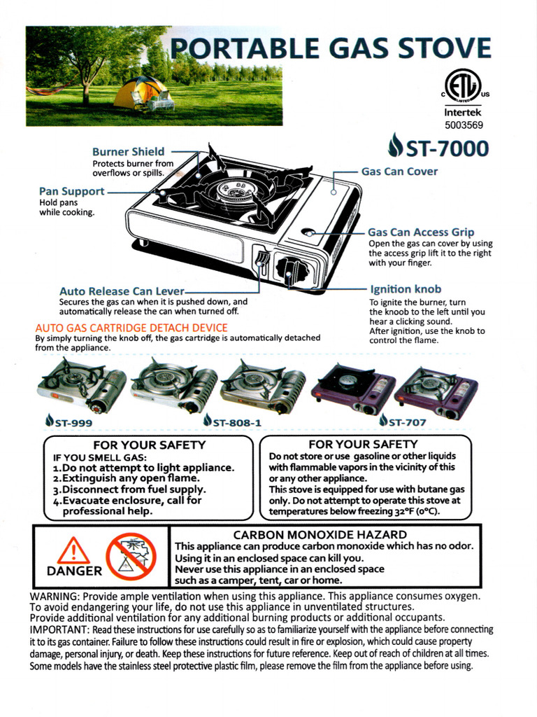 Portable Gas Stove Manual | PDF | Stove | Combustion