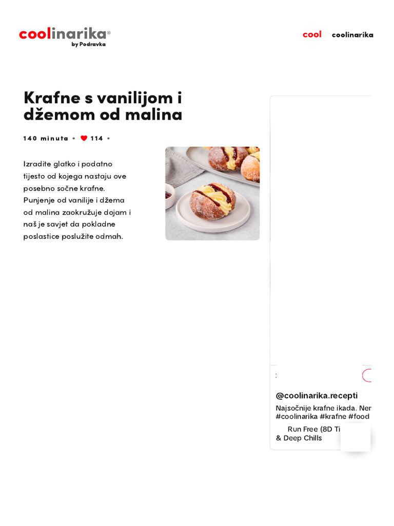 Krafne S Vanilijom I Džemom Od Malina - Coolinarika | PDF