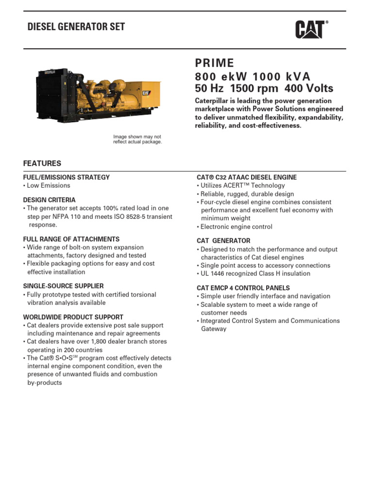 C32 1000 KVA Prime LowEmission - EMCP4 | PDF | Diesel Engine | Engines