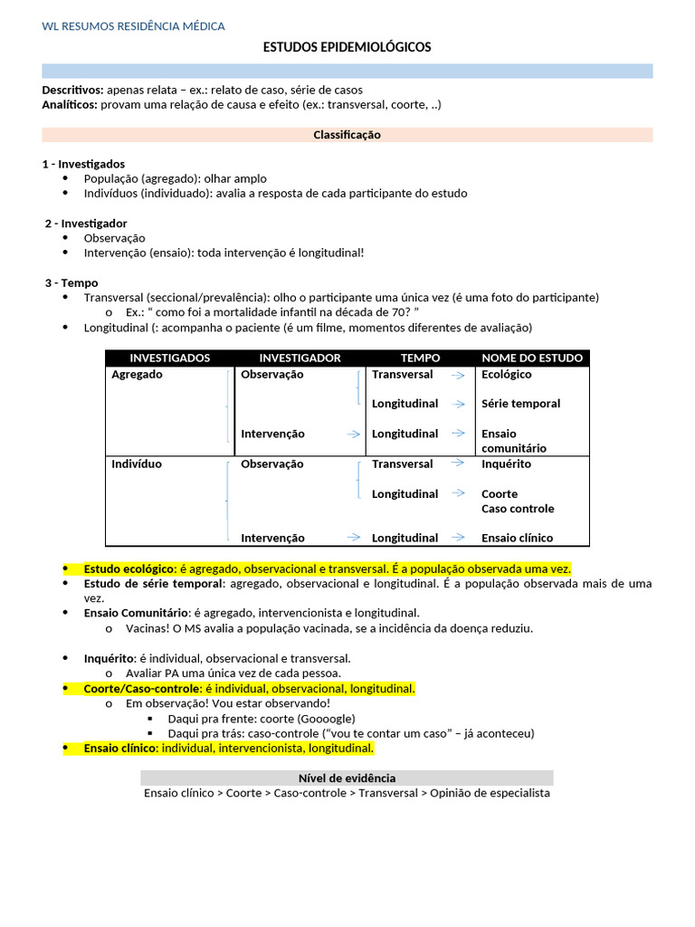 Tipos de Estudos Epidemiológicos e Análise | PDF | Fator de risco ...