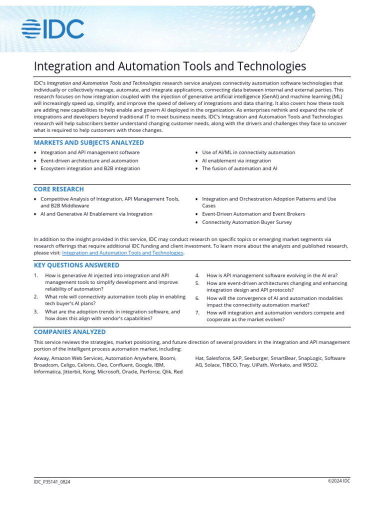 IDC Integration and Automation Tools and Technologies - 2024 Aug | PDF ...