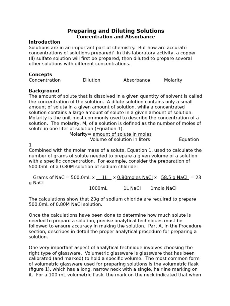 Preparingand Diluting Solutionmakeups | PDF | Chemistry