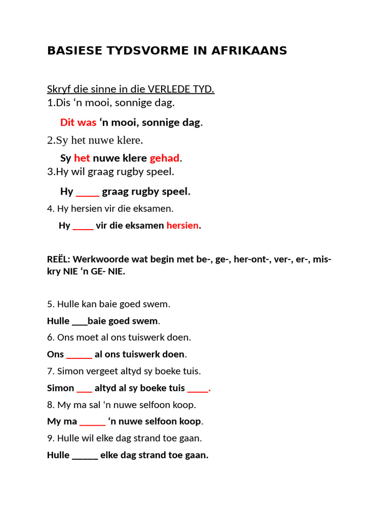 Aet Basiese Tydsvorme in Afrikaans | PDF