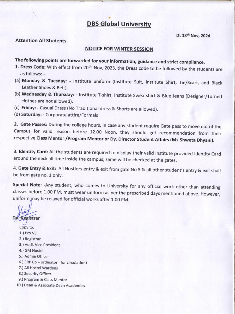 Uniform Notice Winter Session-2024 - 25 | PDF