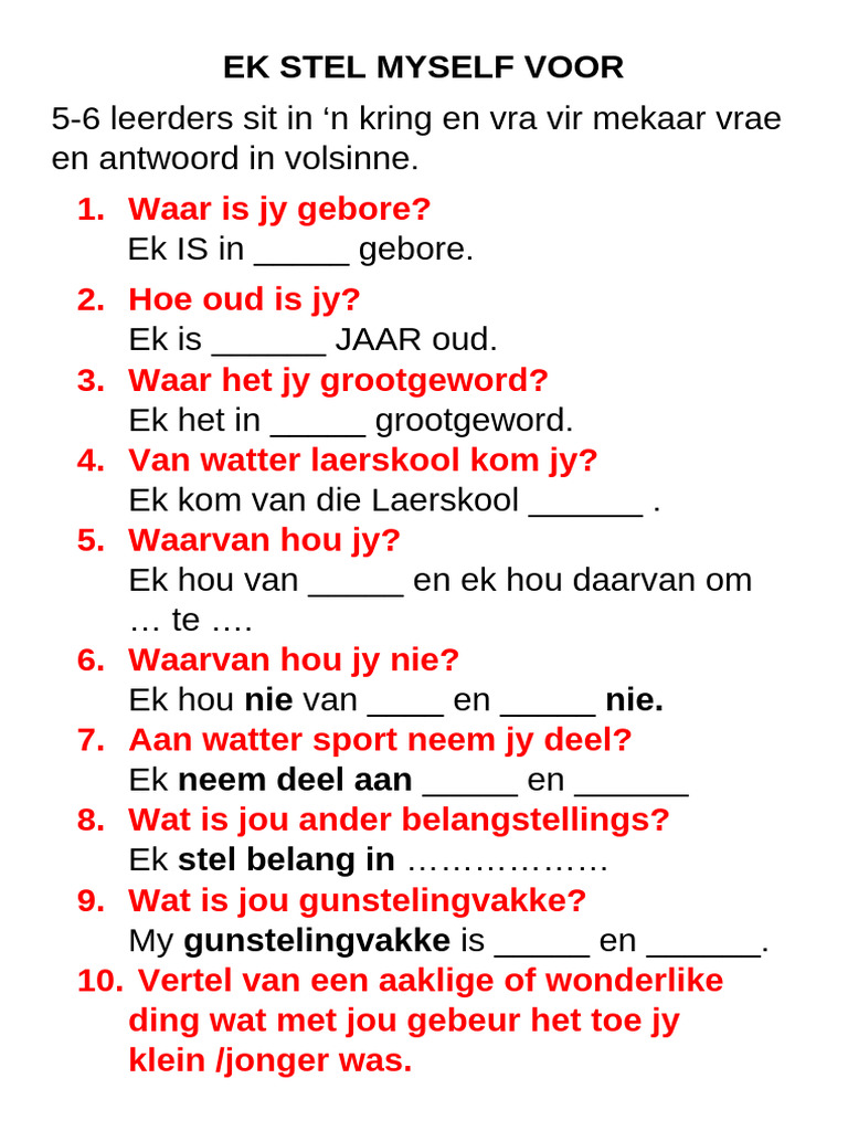 Oefening Ek Stel Myself Voor.20 .01.2025 | PDF