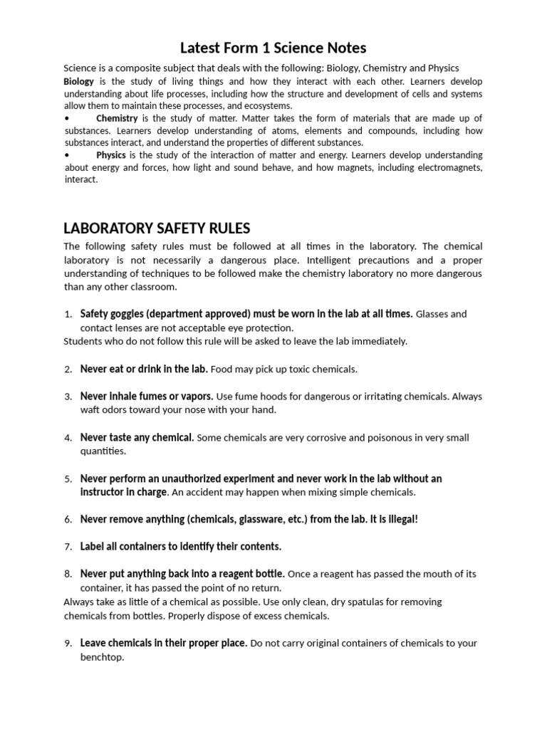 Latest Form 1 Science Notes A | PDF | Laboratories | Scientific Method
