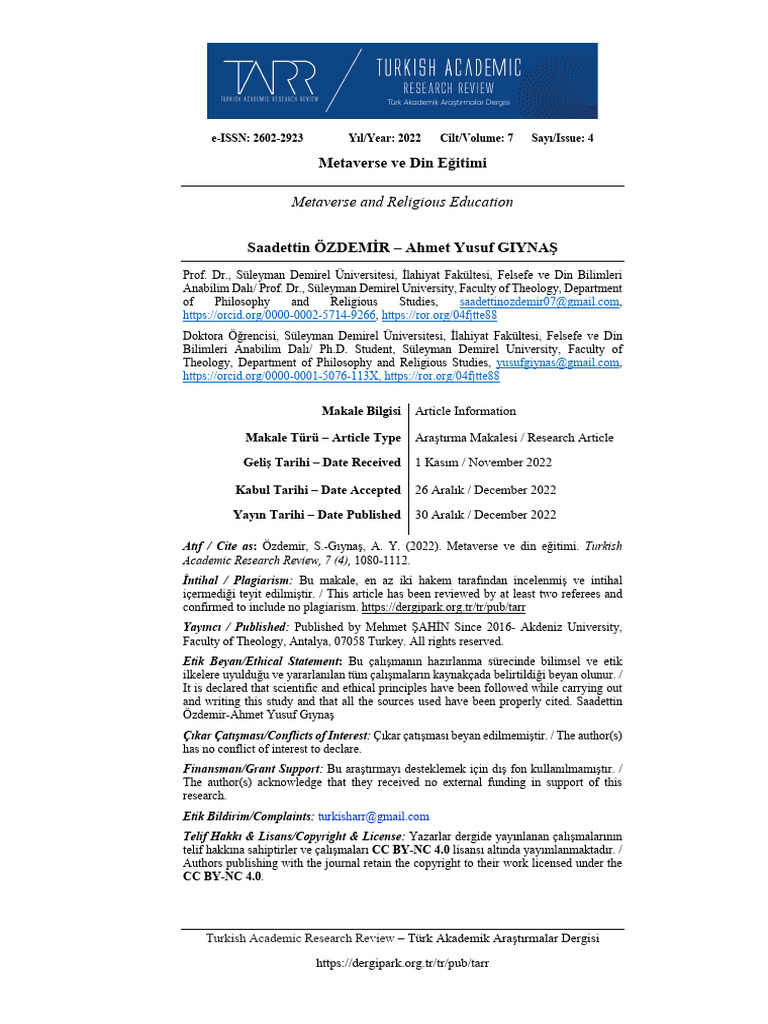 Metaverse Ve Din Eğitimi | PDF