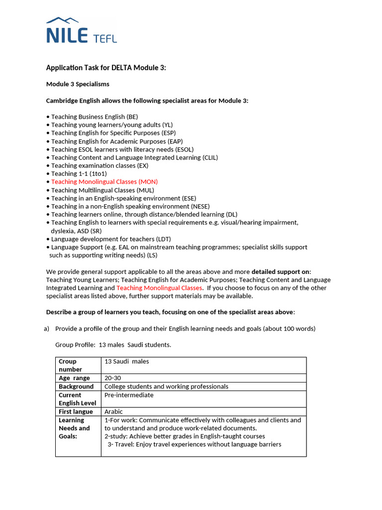 Application Task For DELTA Module 3 | PDF | Communication | English As ...