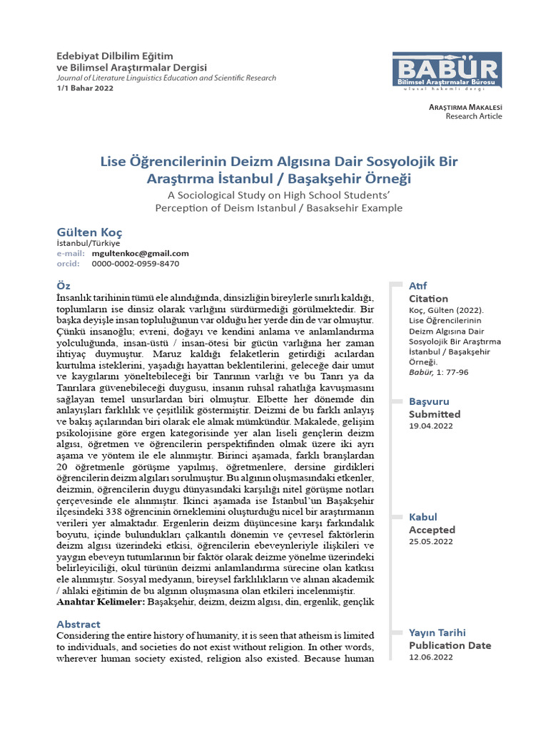 Lise - Rencilerinin Deizm Alg - S - Stanbul Ba - Ak - Ehir - Rne - I ( | PDF