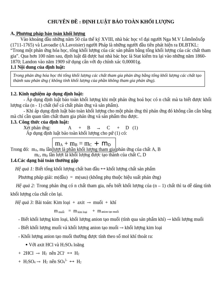 Chuyen de Dinh Luat Bao Toan Khoi Luong | PDF