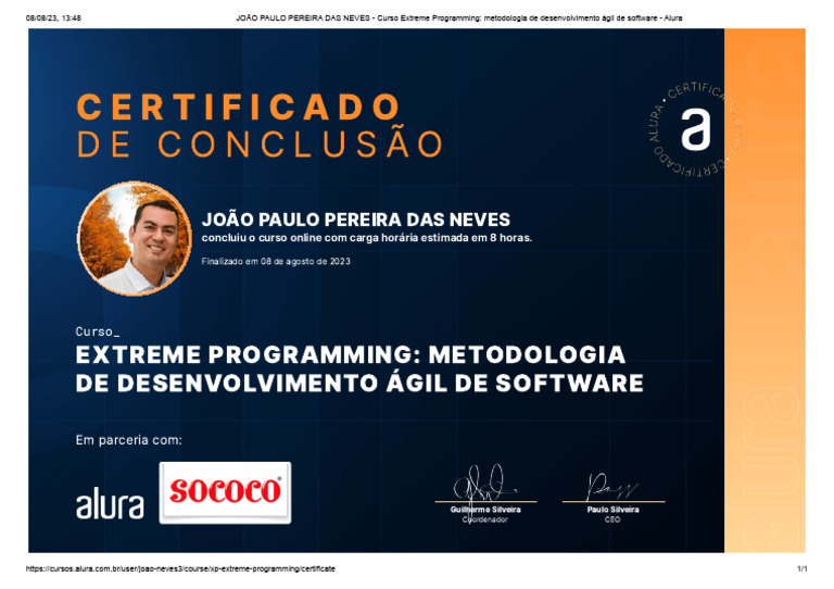 JOÃO PAULO PEREIRA DAS NEVES - Curso Extreme Programming - Metodologia de Desenvolvimento Ágil ...