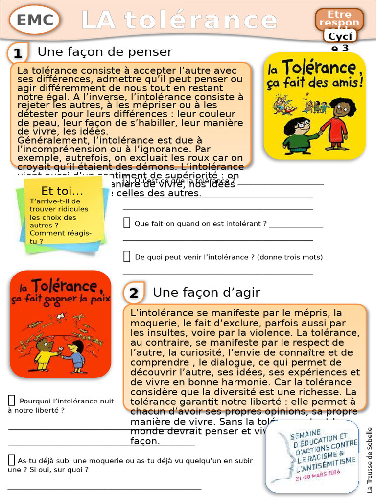 EMC La Tolerance | PDF | Tolérance | Racisme