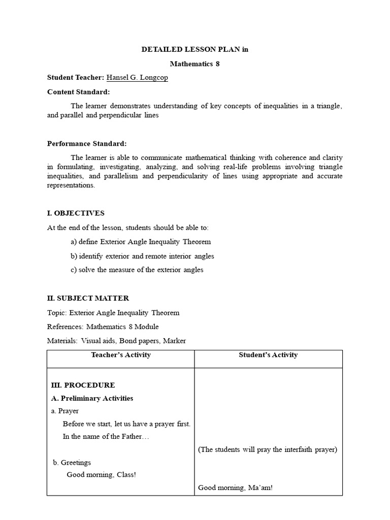 DETAILED LESSON PLAN in - pdf11 | PDF | Triangle | Angle