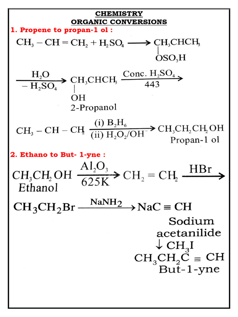 Organic Conversions for Class 12 Chemistry | PDF | Ethanol | Benzene