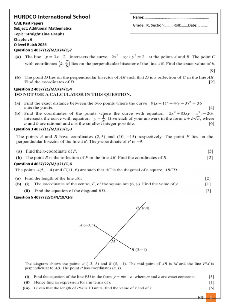 Unit 6 Straight Line Graphs QP | PDF