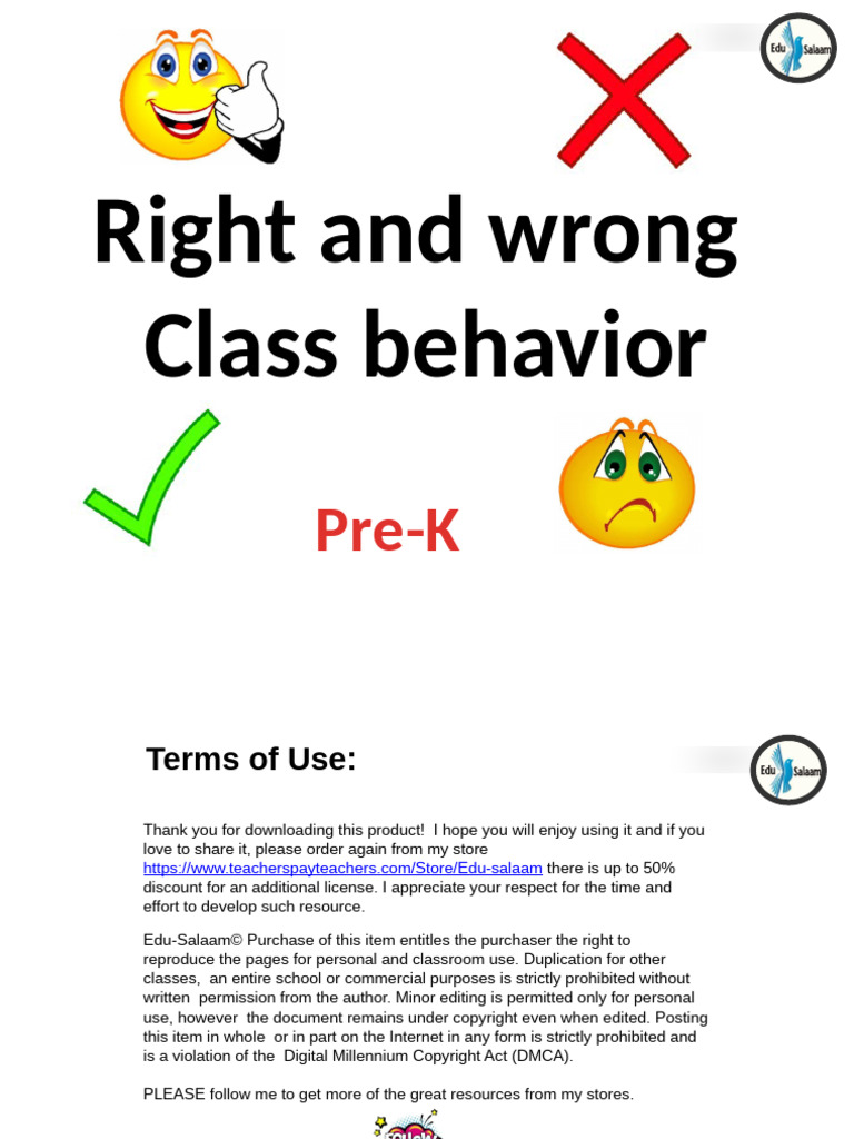 Right and Wrong Class Behavior: Pre-K | PDF