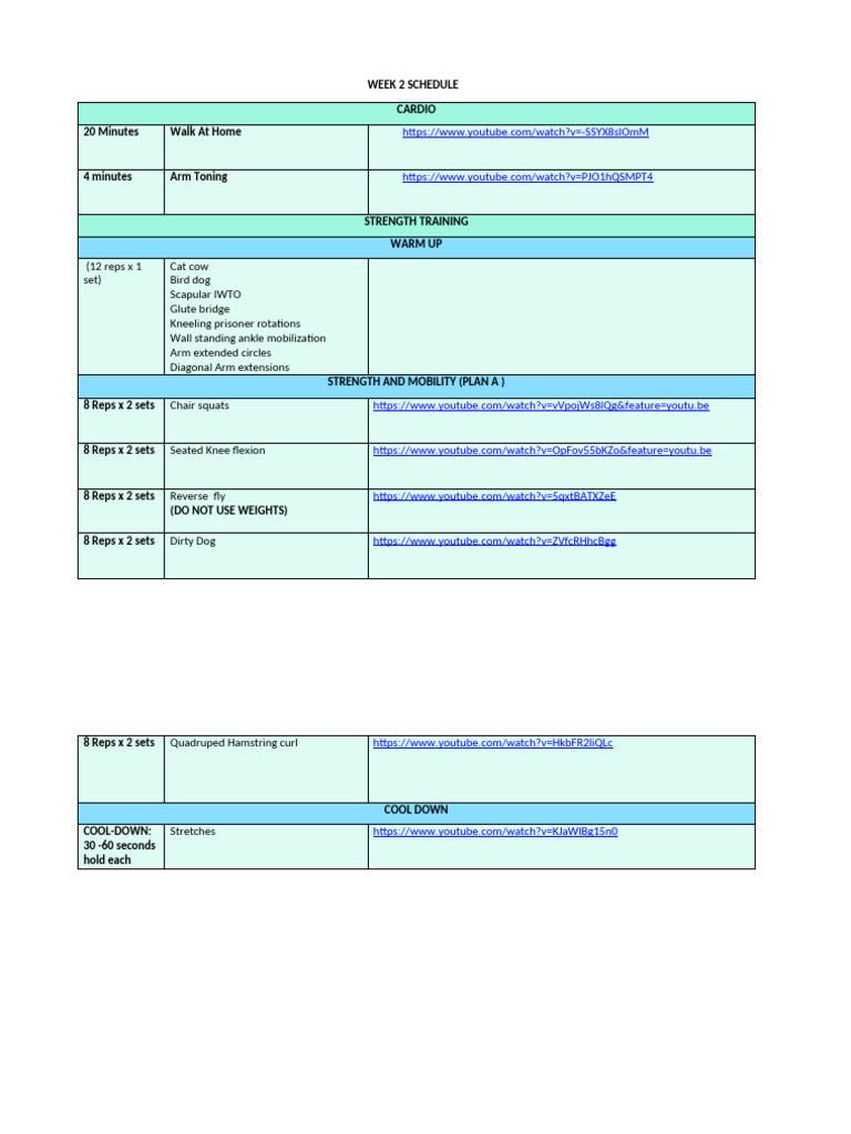 WEEK 2 WORKOUT SCHEDULES With LINK | PDF