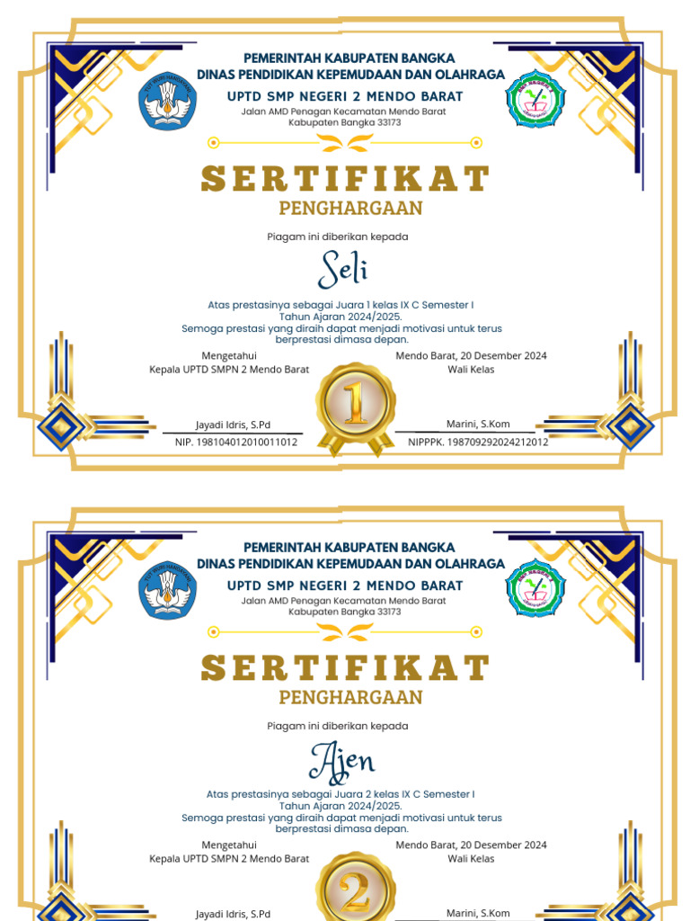 Sertifikat Penghargaan Lomba Karya Tulis Ilmiah (2) | PDF