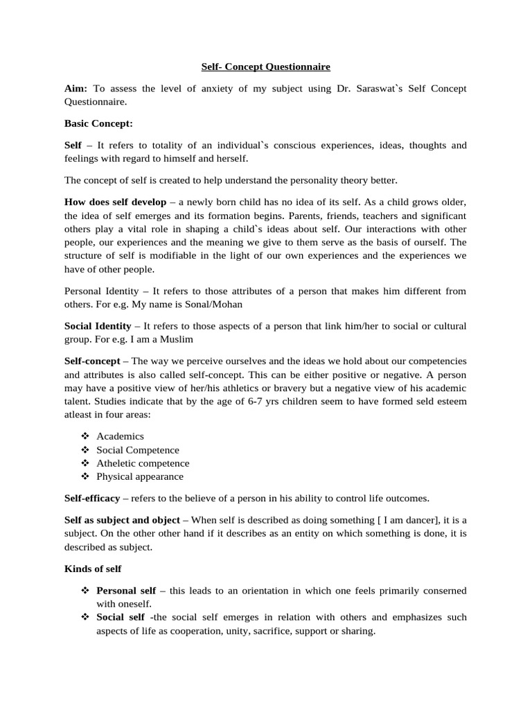 Self Concept Q Final - EXPERIMENT 4 | PDF | Self Concept | Self